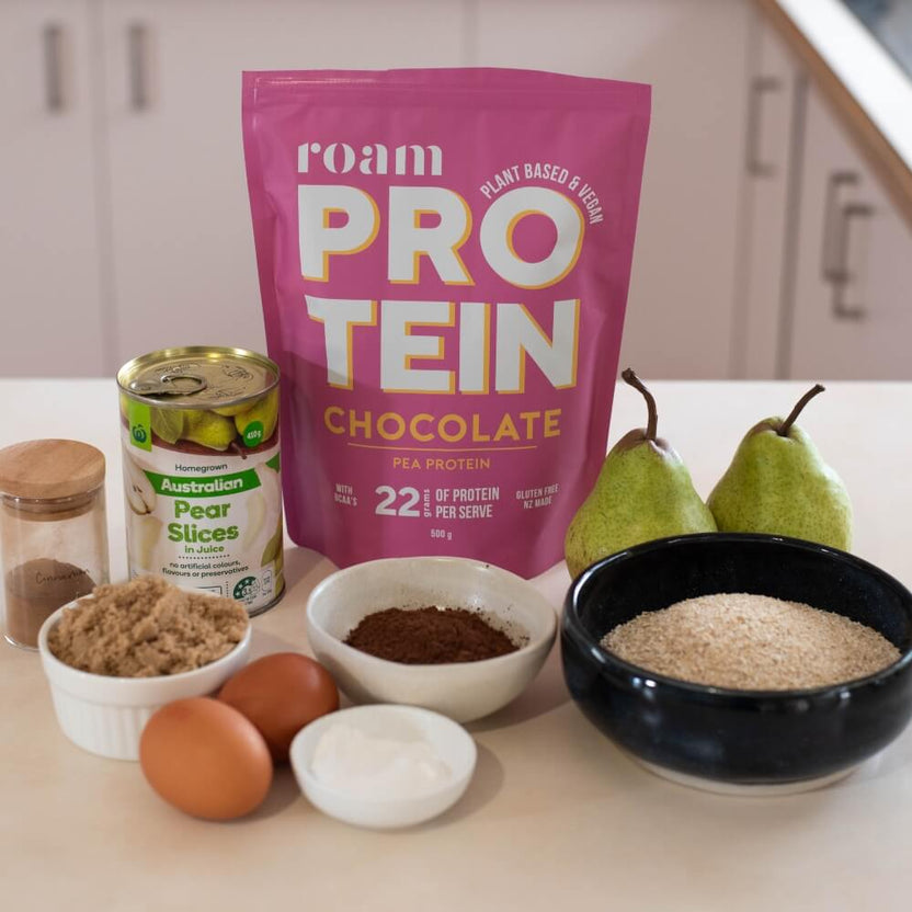 Healthy Chocolate Protein & Pear Loaf Recipe | Roam| Sports nutrition
