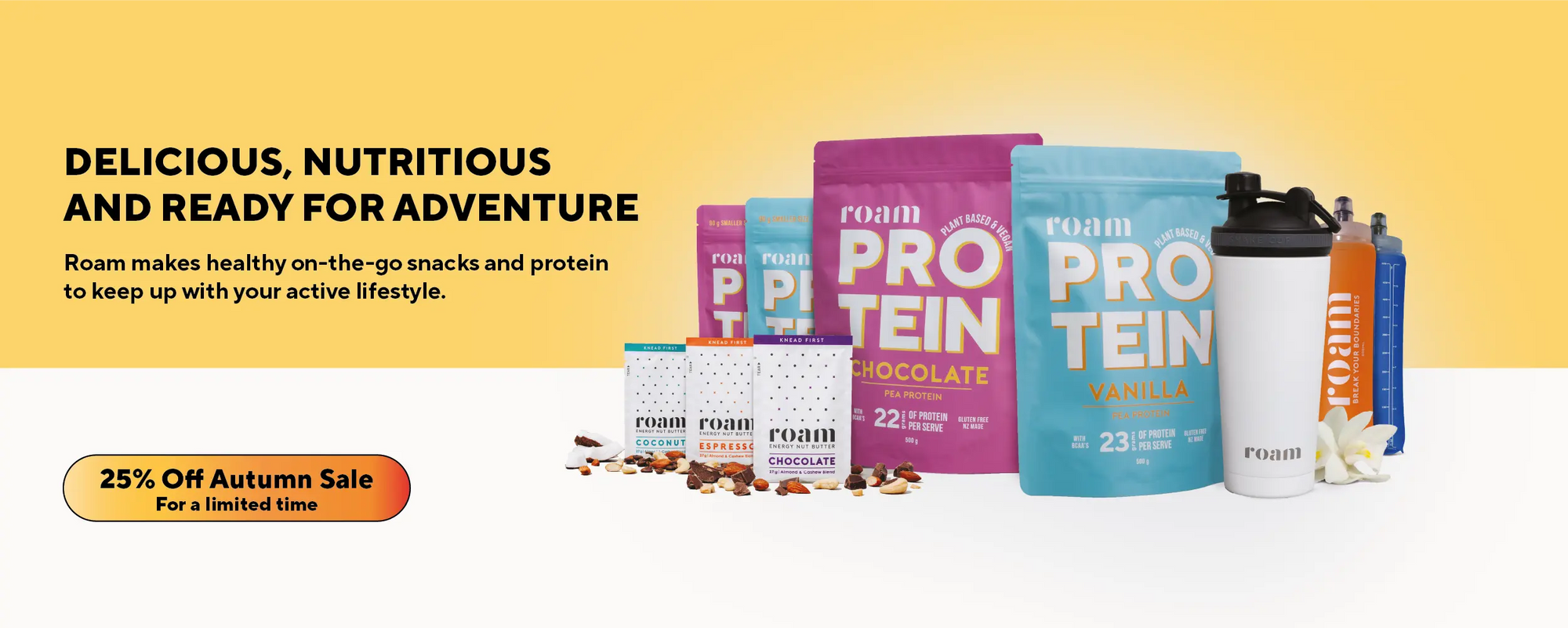 Roam | Premium Adventure Foods | Energy Nut Butter and Vegan Protein